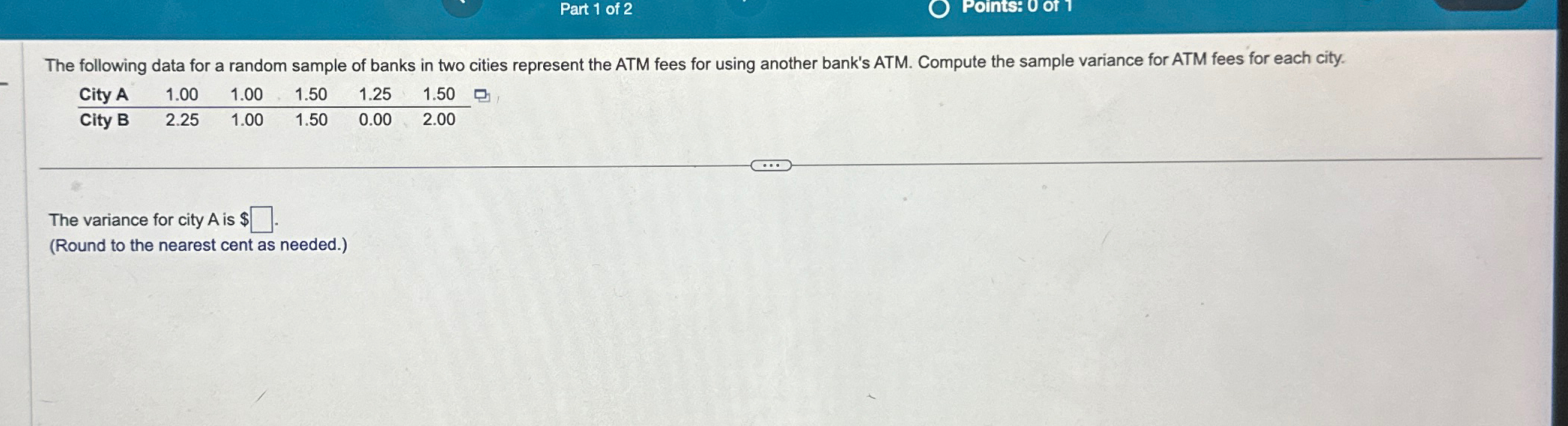 Solved Part 1 ﻿of 2Points: 0 ﻿of 1The following data for a | Chegg.com