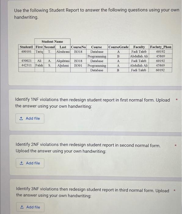 Solved Use the following Student Report to answer the | Chegg.com