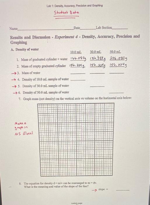 Solved Lab 1: Density, Accuracy, Precision and Graphing | Chegg.com Solved Lab 1: Density, Accuracy, Precision and Graphing | Chegg.com
