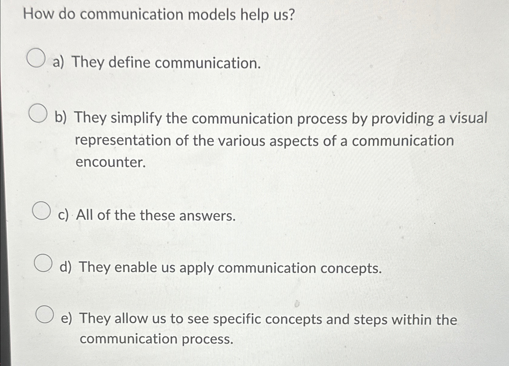 Solved How do communication models help us?a) ﻿They define | Chegg.com