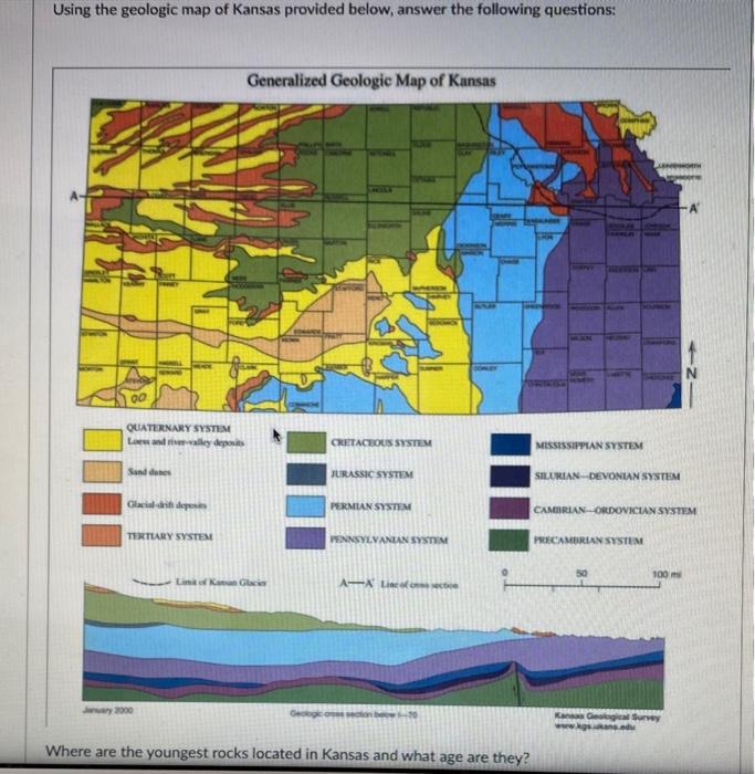 Solved Using the geologic map of Kansas provided below, | Chegg.com