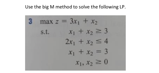 Use the big M method to solve the following | Chegg.com