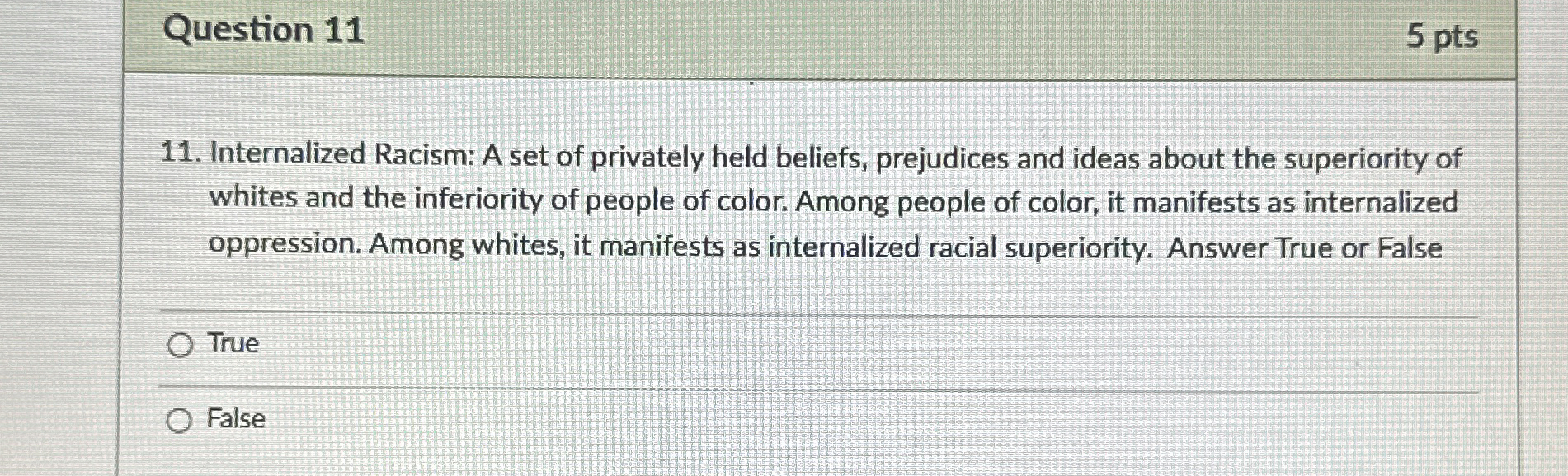 Solved Question 115 ﻿pts11. ﻿Internalized Racism: A set of | Chegg.com
