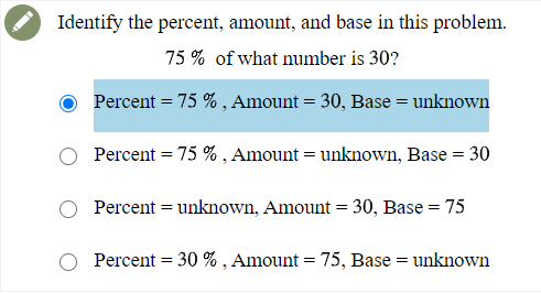 Solved Identify the percent, amount, and base in this | Chegg.com