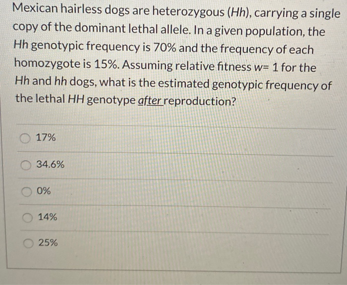 Solved Mexican hairless dogs are heterozygous (Hh), carrying | Chegg.com