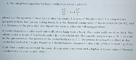 Solved The simplified equation for heat conduction across a | Chegg.com