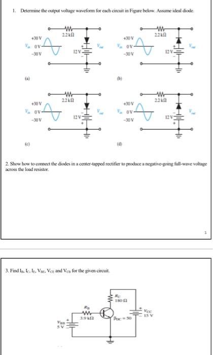 Solved 1 Determine The Output Voltage Waveform For Each