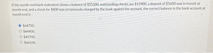 Solved If the month-end bank statement shows a balance of | Chegg.com