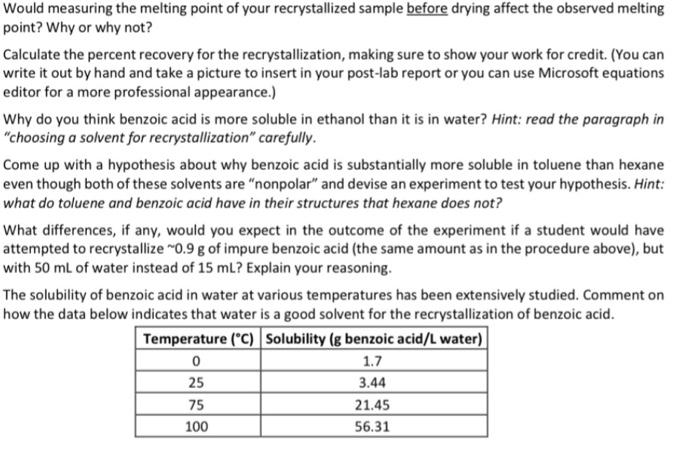 Would measuring the melting point of your | Chegg.com
