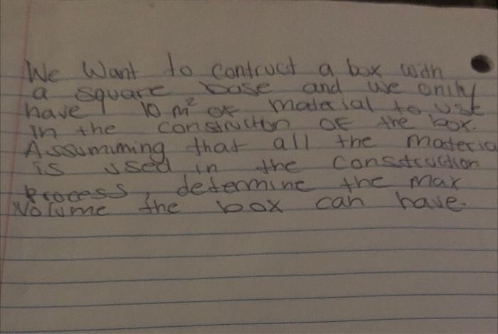 Solved We Want to contruct a box with a equare base and we | Chegg.com