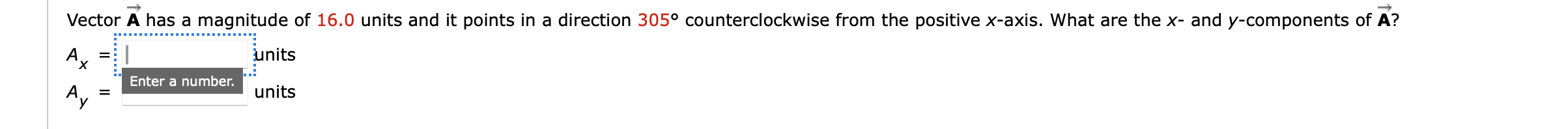 Solved Vector vec(A) ﻿has a magnitude of 16.0 ﻿units and it | Chegg.com