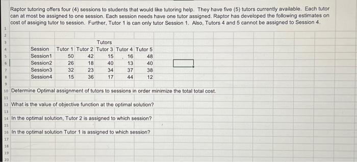 Solved Raptor tutoring offers four (4) sessions to students | Chegg.com