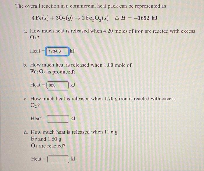 Solved The overall reaction in a commercial heat pack can be | Chegg.com