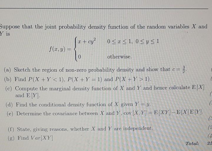 Solved Suppose that the joint probability density function | Chegg.com