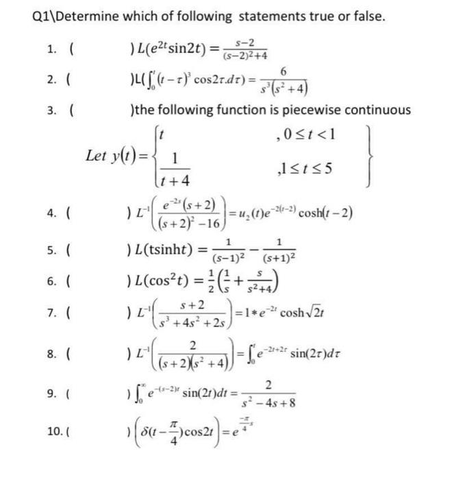Solved Q1\\Determine which of following statements true or | Chegg.com