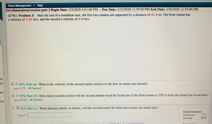 Solved Class Management Help two-dimensional motion part 3 | Chegg.com