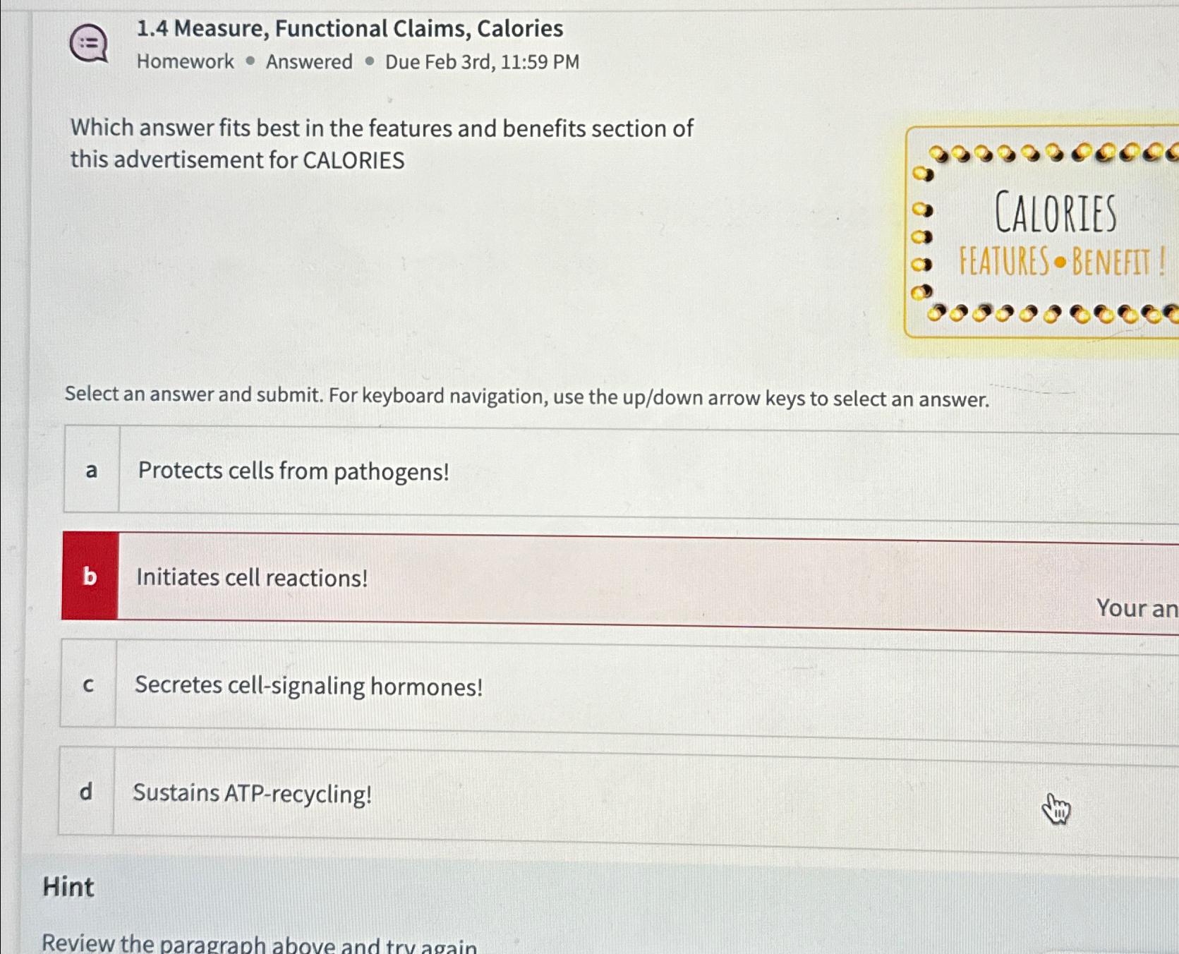 Solved 1.4 Measure, Functional Claims, Calories\\nHomework * | Chegg.com