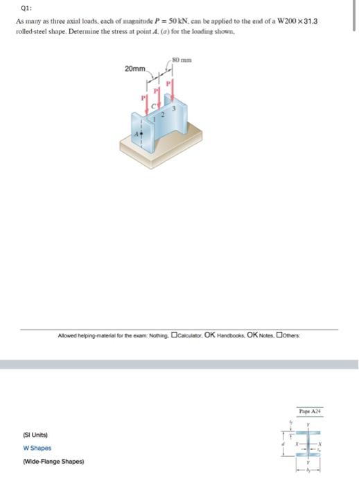Solved Q1: As many as three axial loads, each of magnitude | Chegg.com