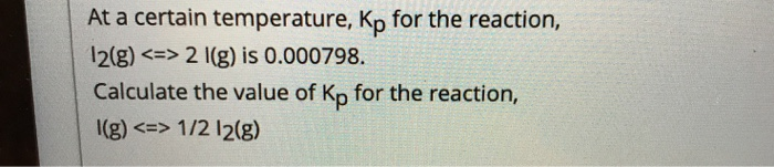 Solved At a certain temperature, Kp for the reaction, 12(g) | Chegg.com