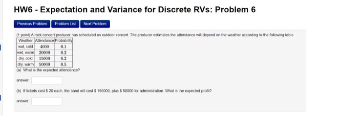 Solved HW6 - Expectation and Variance for Discrete RVs: | Chegg.com