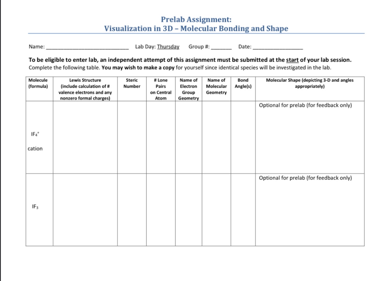 Solved Prelab Assignment:Visualization in 3D - ﻿Molecular | Chegg.com