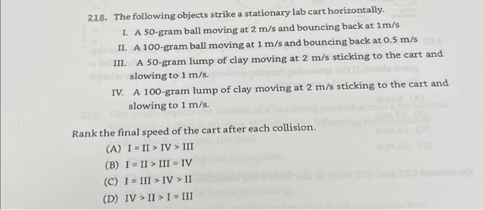 Solved 218. The following objects strike a stationary lab | Chegg.com