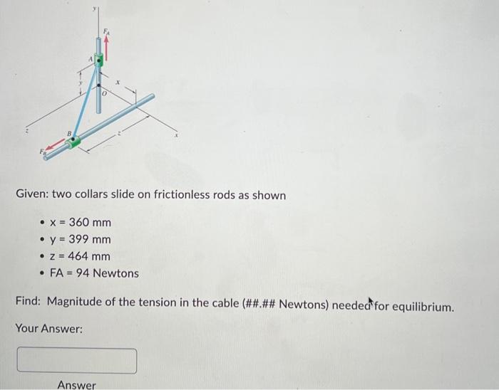 Solved Given: two collars slide on frictionless rods as | Chegg.com
