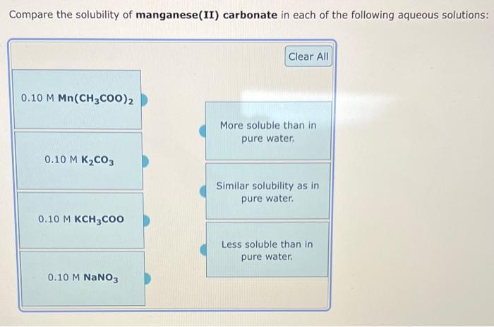 Solved Compare the solubility of manganese(II) carbonate in | Chegg.com