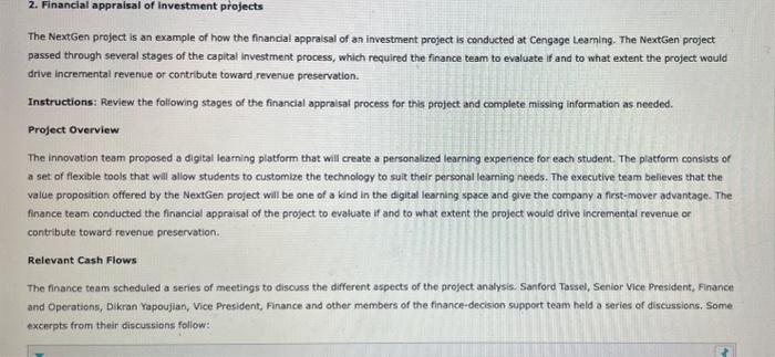 Solved 2. Financial appraisal of Investment projects The | Chegg.com