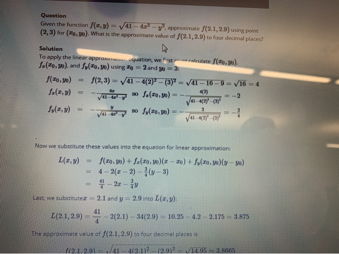 Solved Approximate the calue of a function of several | Chegg.com