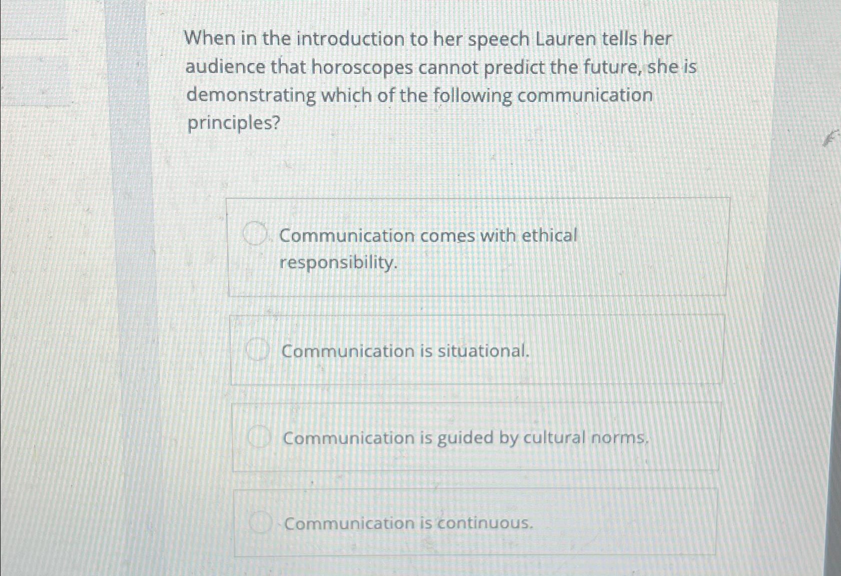 Solved When in the introduction to her speech Lauren tells | Chegg.com