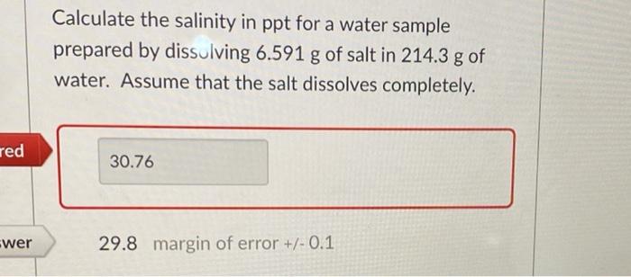 Solved Calculate the salinity in ppt for a water sample | Chegg.com