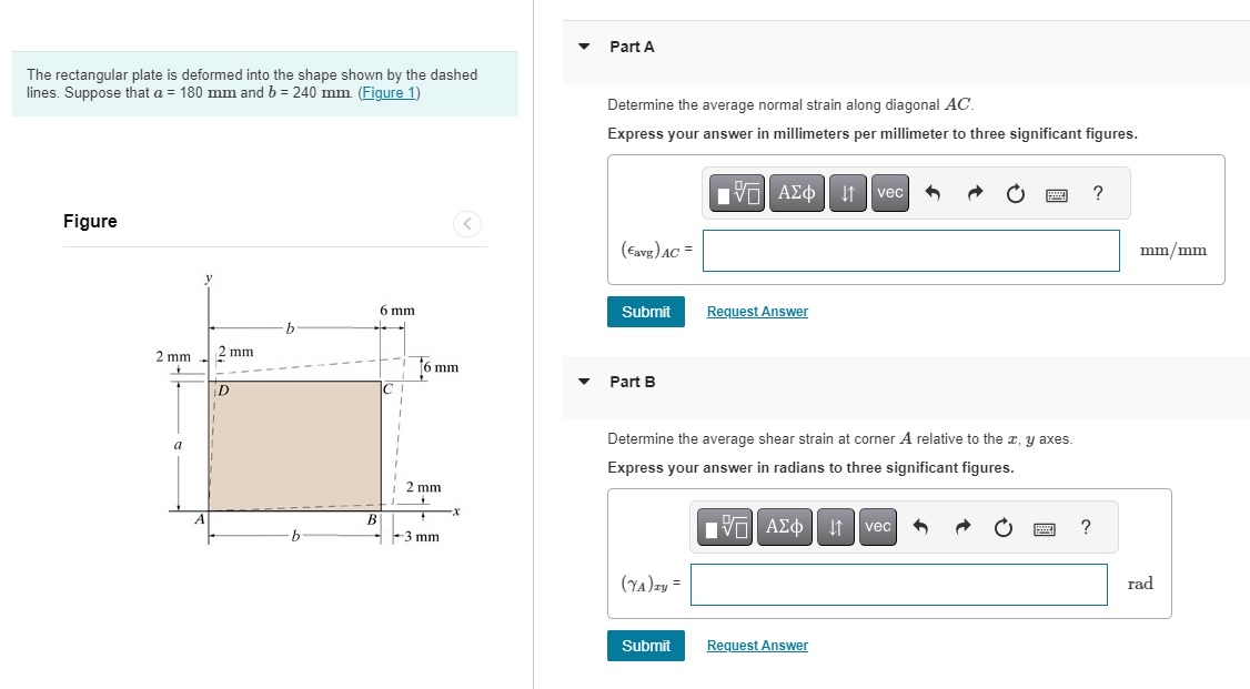 Solved Part AThe rectangular plate is deformed into the | Chegg.com