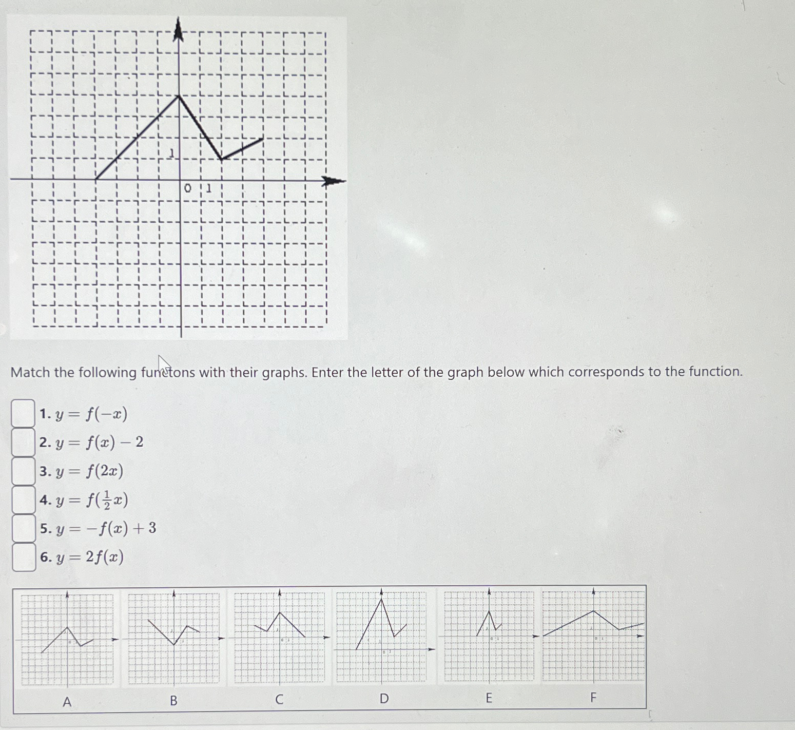 Solved Match the following functons with their graphs. Enter | Chegg.com