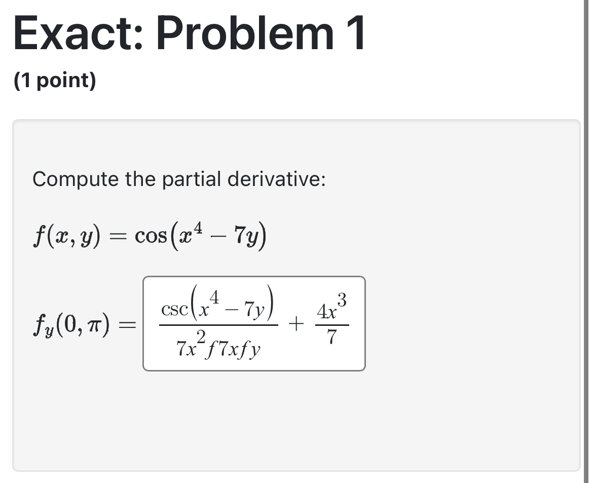 Solved Exact: Problem 1(1 ﻿point)Compute the partial | Chegg.com
