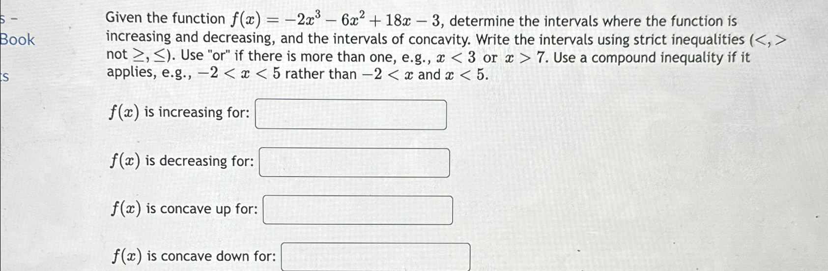 Solved Given the function f(x)=-2x3-6x2+18x-3, ﻿determine | Chegg.com