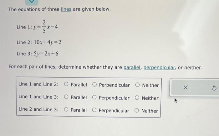 Solved The equations of three lines are given below. Line | Chegg.com