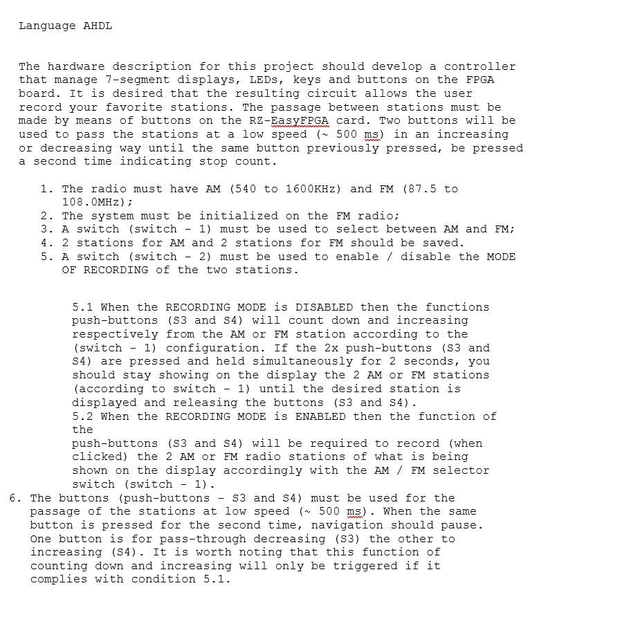Solved Language AHDL The hardware description for this | Chegg.com