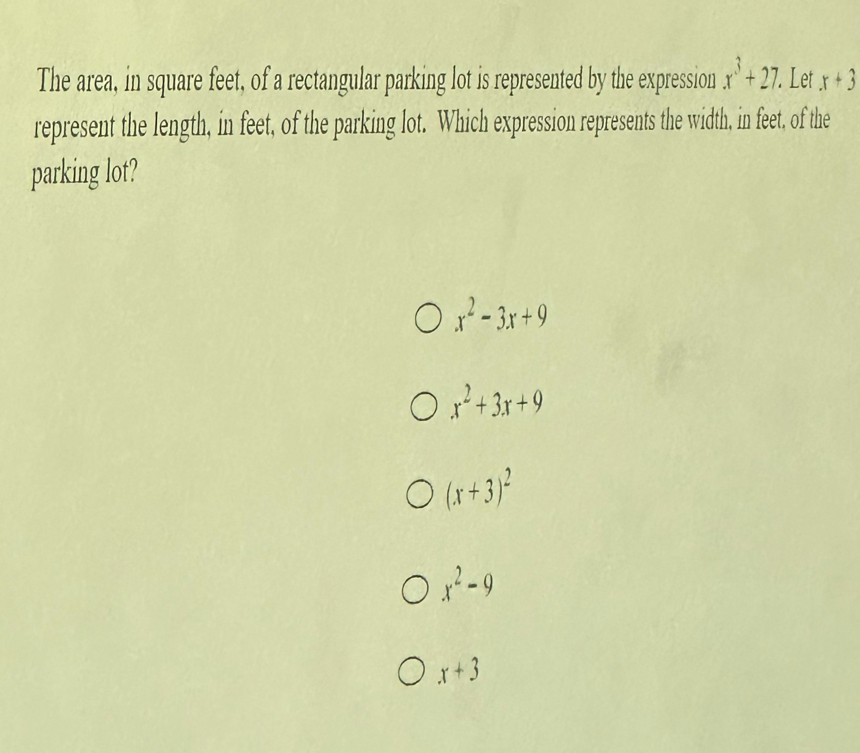 Solved The area, in square feet, of a rectangular parking | Chegg.com