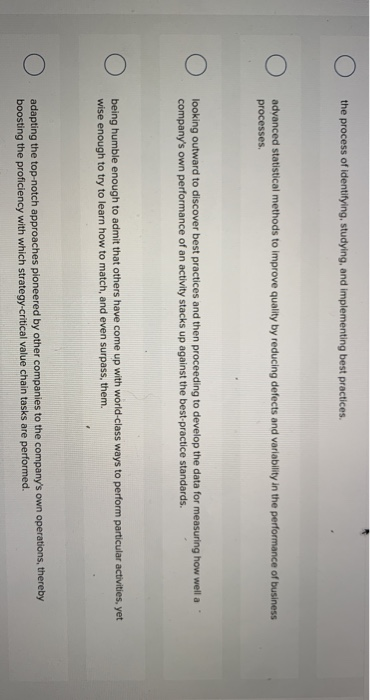 Solved Benchmarking does not involve Multiple Choice o the | Chegg.com