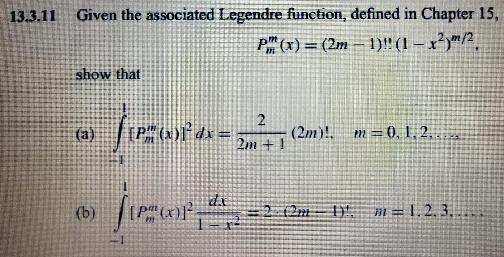 Solved 13 3 11 Given The Associated Legendre Function