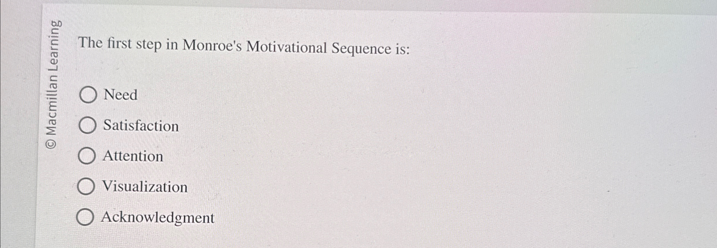 Solved The first step in Monroe's Motivational Sequence | Chegg.com