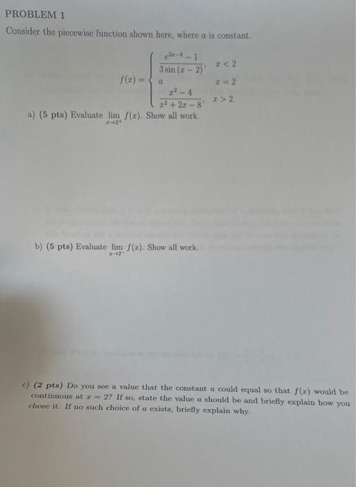 Solved PROBLEM 1 Consider the piecewise function shown here, | Chegg.com