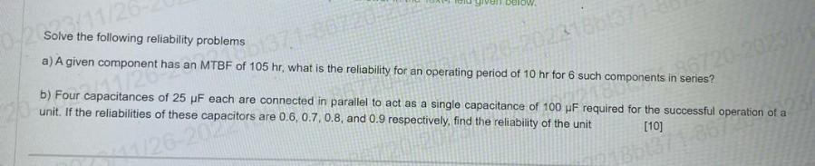 Solved Solve the following reliability problems a) A given | Chegg.com
