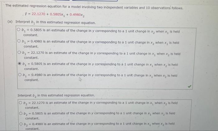 Solved estimated regression equation for a model involving | Chegg.com