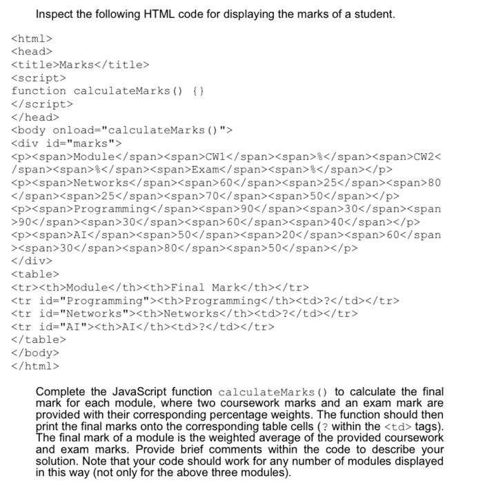 Solved Inspect the following HTML code for displaying the | Chegg.com