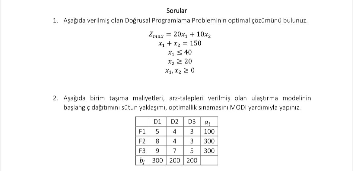 Solved SorularAşağıda verilmiş ﻿olan Doğrusal Programlama | Chegg.com