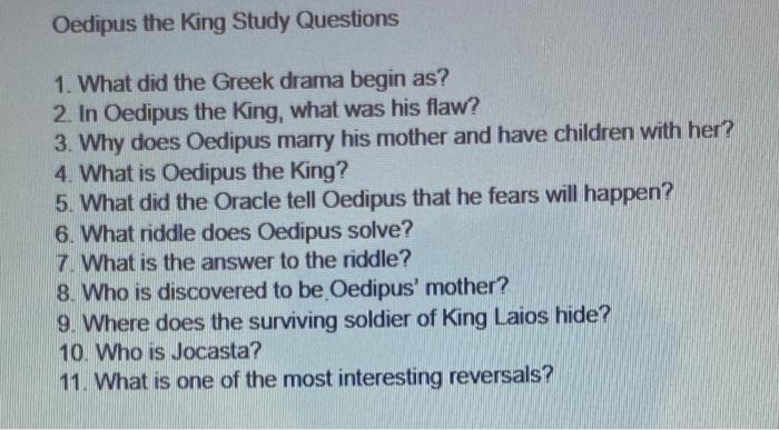 Solved Oedipus the King Study Questions 1. What did the | Chegg.com