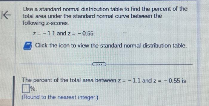 Solved Use a standard normal distribution table to find the | Chegg.com