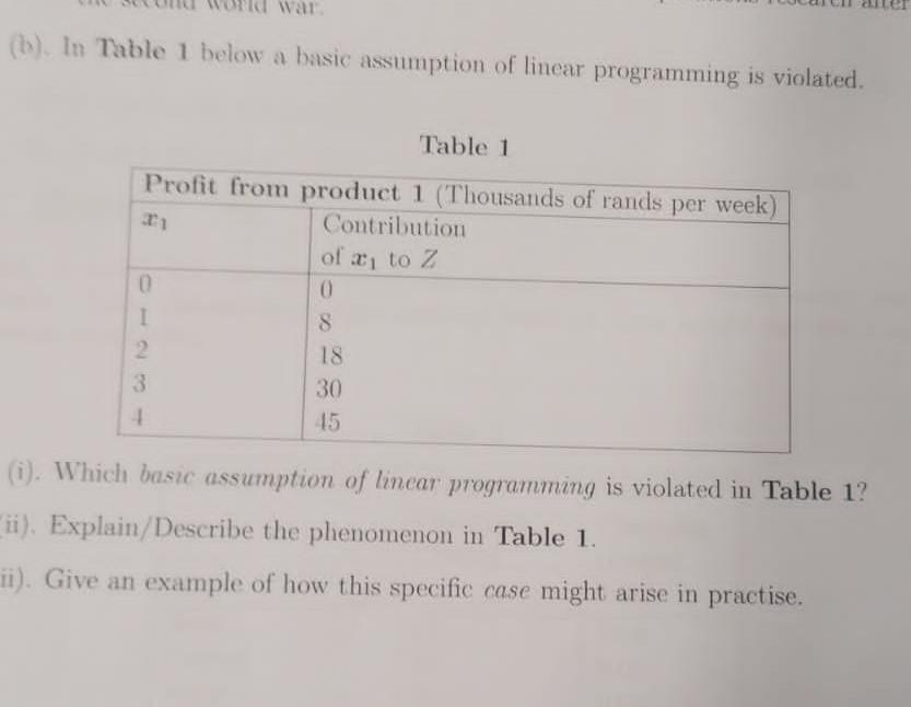 Solved (b). In Table 1 below a basic assumption of linear | Chegg.com